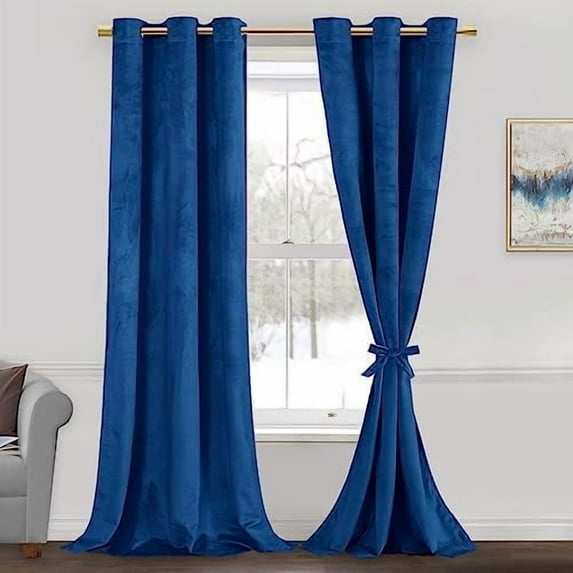 Blue Velvet Curtains 84 inches Blackout Curtains for Living Room ...