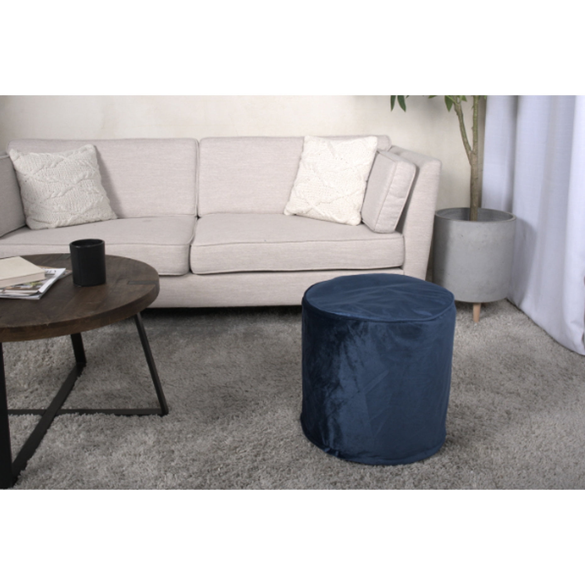 Blue Velvet Cylinder Decor Pouf | Versatile for Home Use | Polystyrene ...