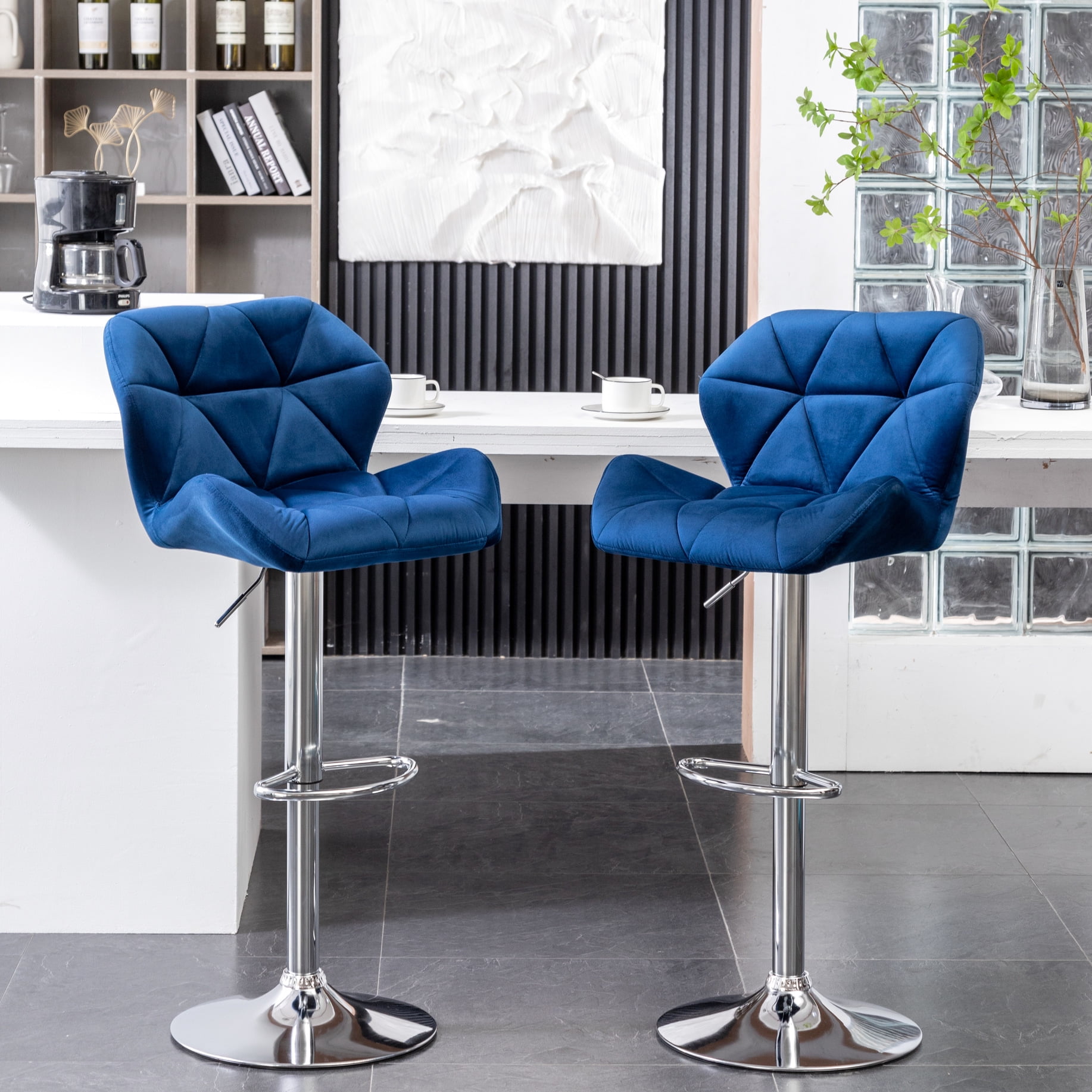 Blue Velvet Diamond Swivel Adjustable (2) - Mid-back Comfort Disk Base ...