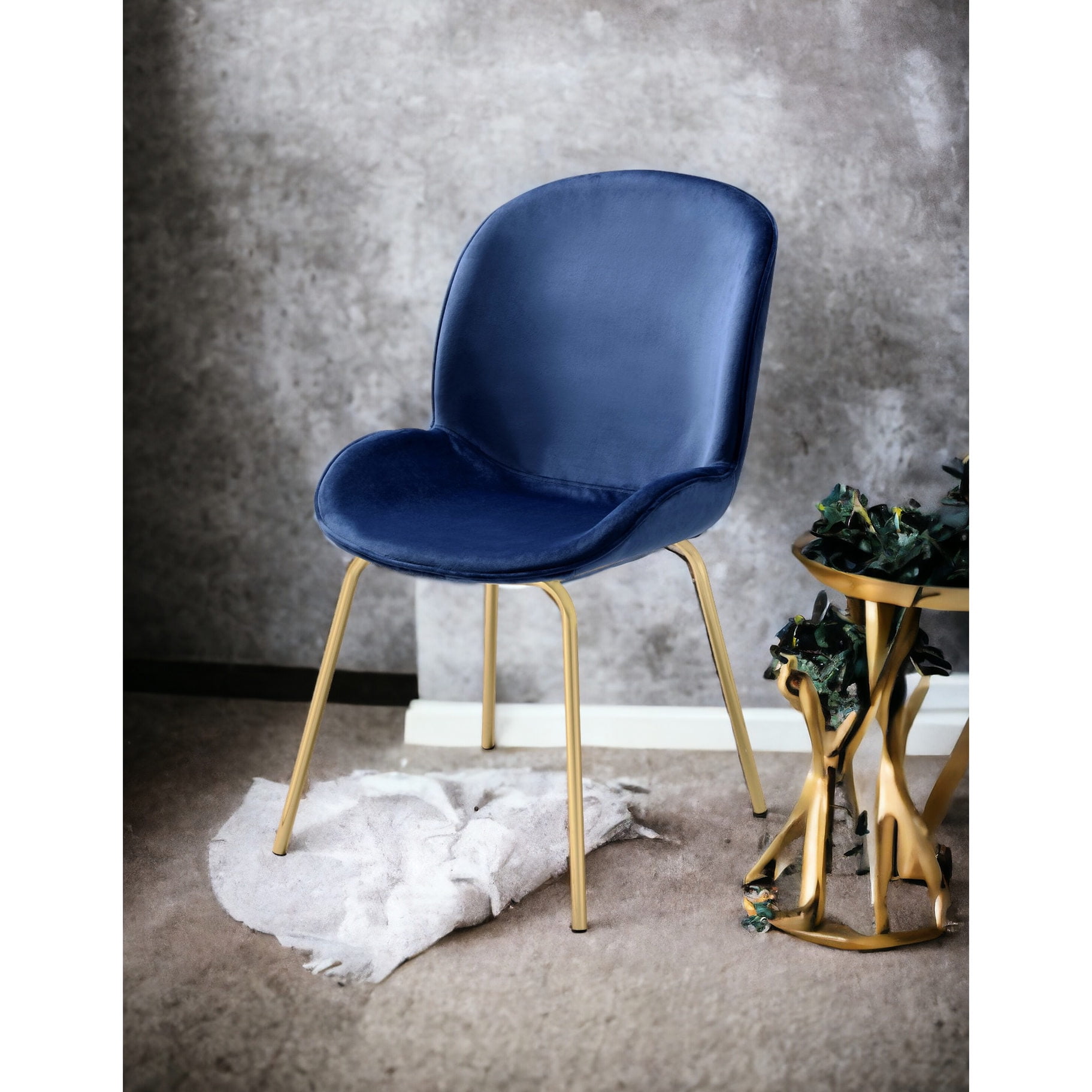 Blue Velvet & Gold Leg Side Chairs | 24" Depth, 19" Width | Great for ...