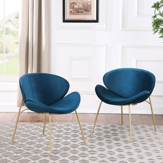 Blue Velvet Living Room Dining Chairs with Gold Legs, 2 Chairs/Box ...