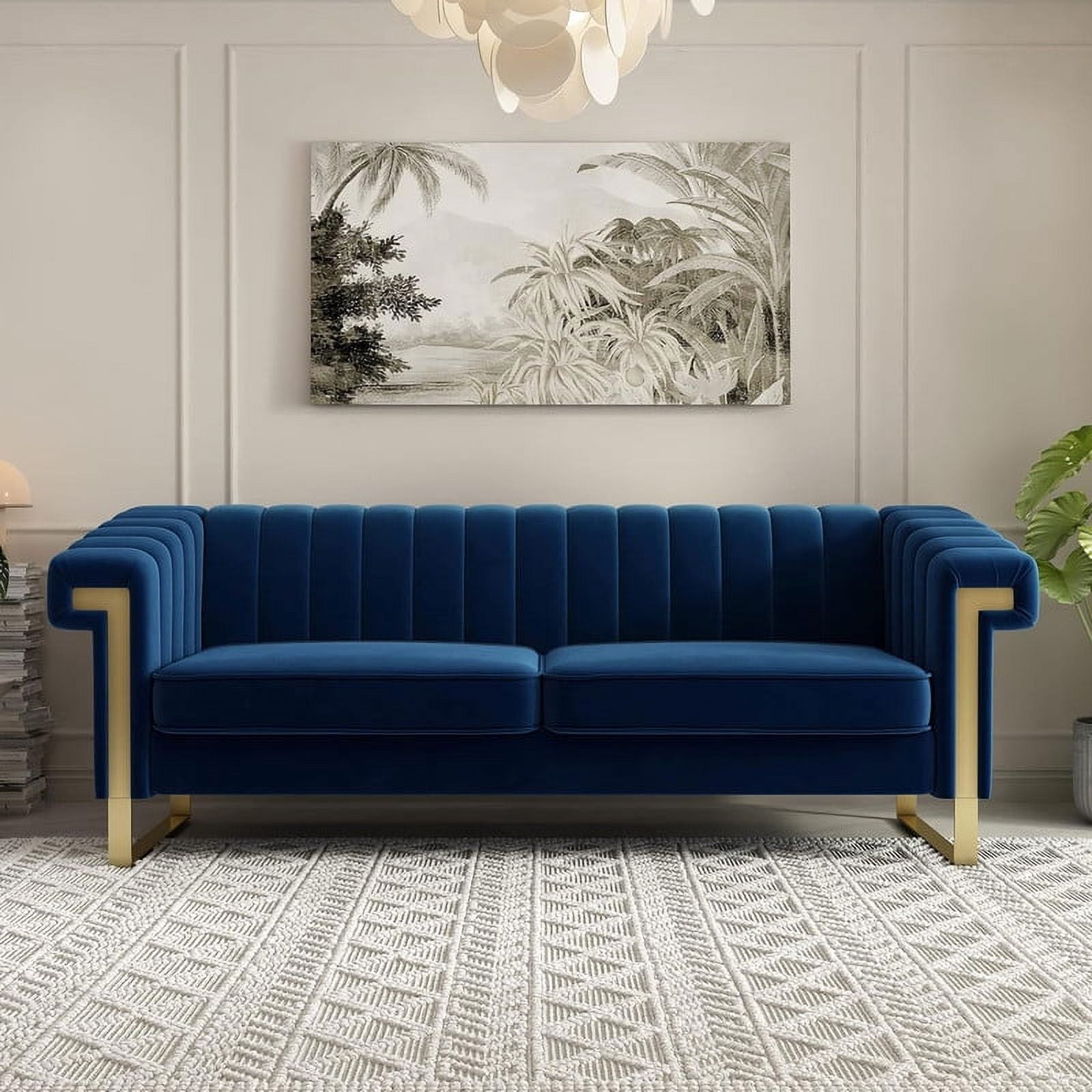 Blue Velvet Loveseat Sofa Couch, 84" Luxury Large Sectional Sofa Couch ...