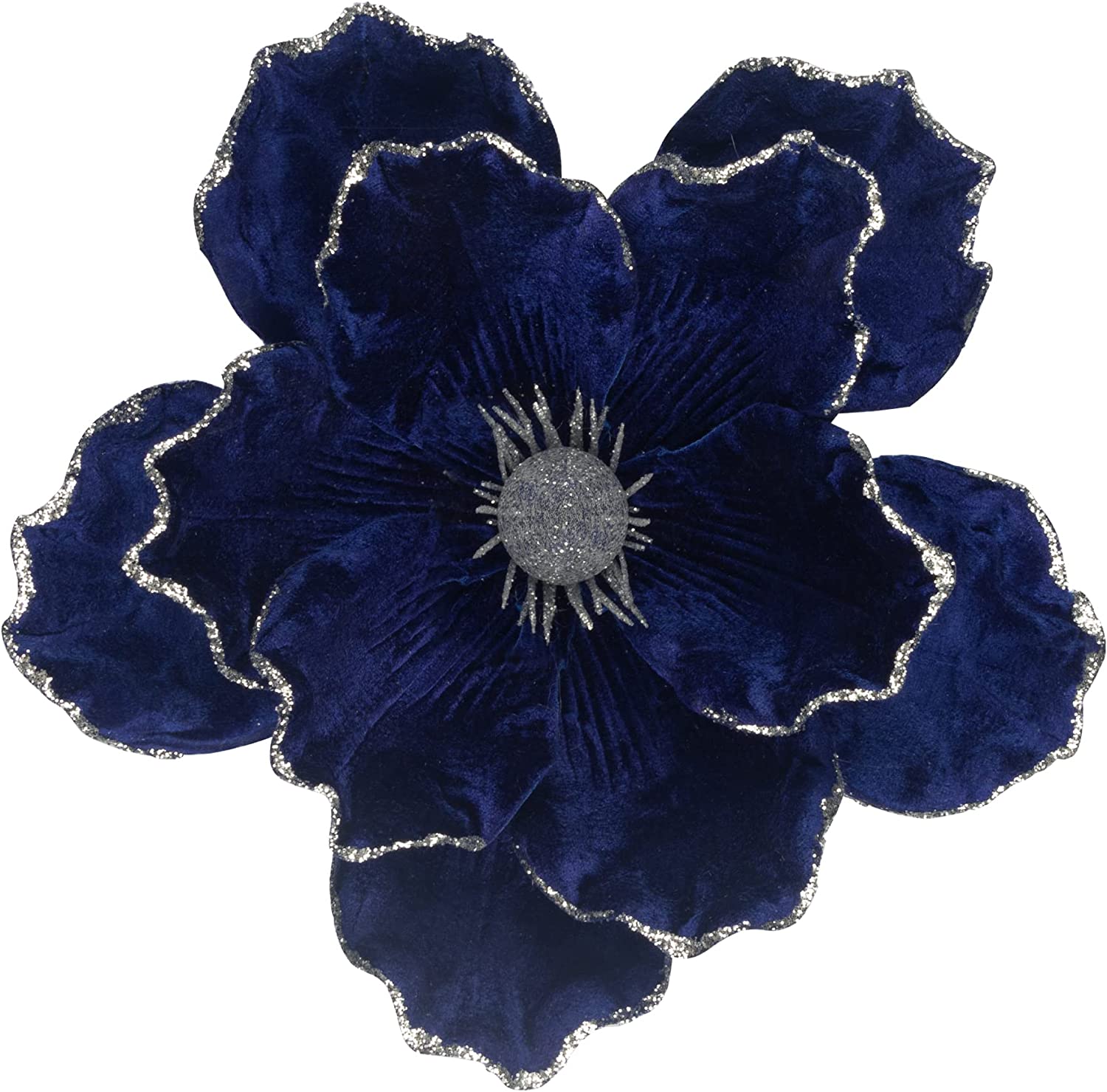 Blue Velvet Magnolia Flowers Pack of 6 Oversize Artificial Christmas ...