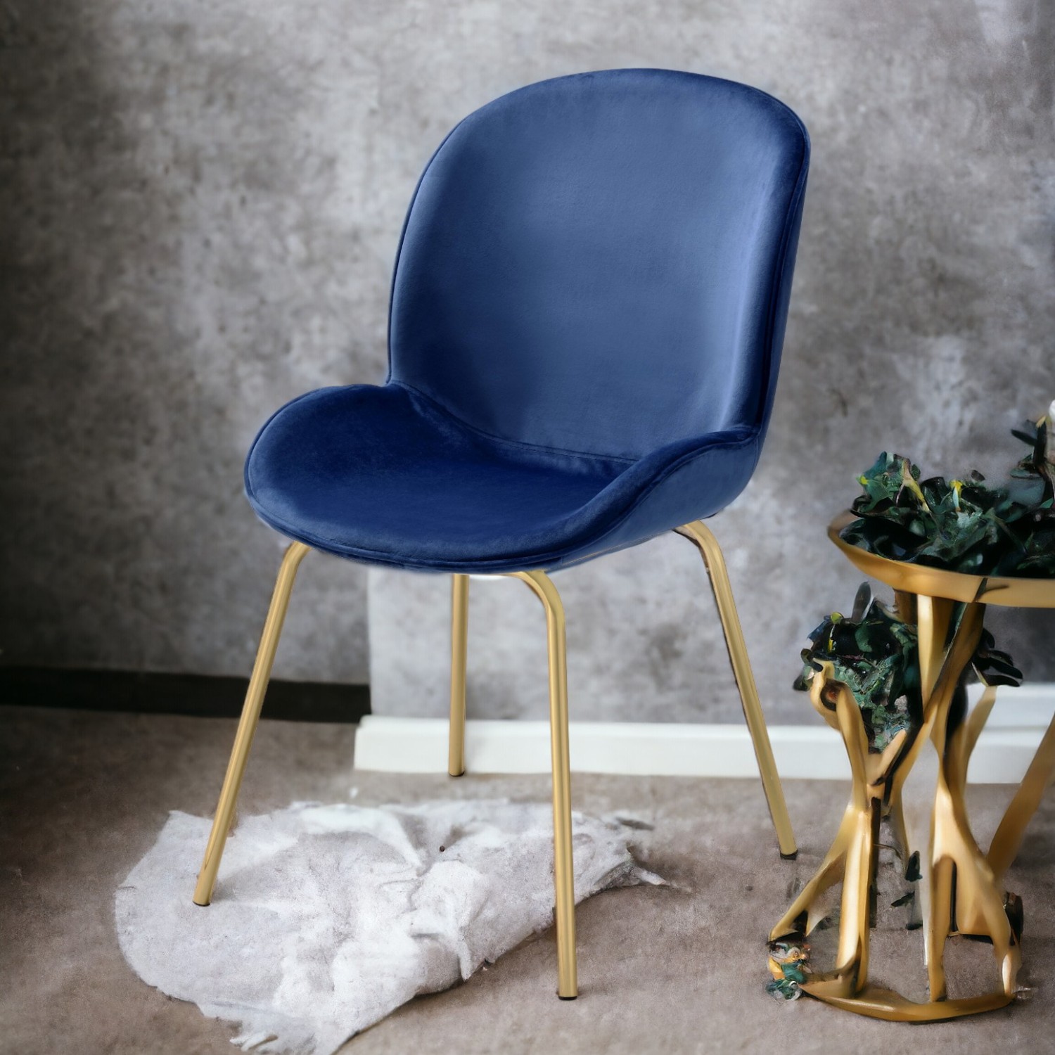 Blue Velvet Side Chairs Set of 2 Gold Finish Luxurious Chuchip Chairs ...