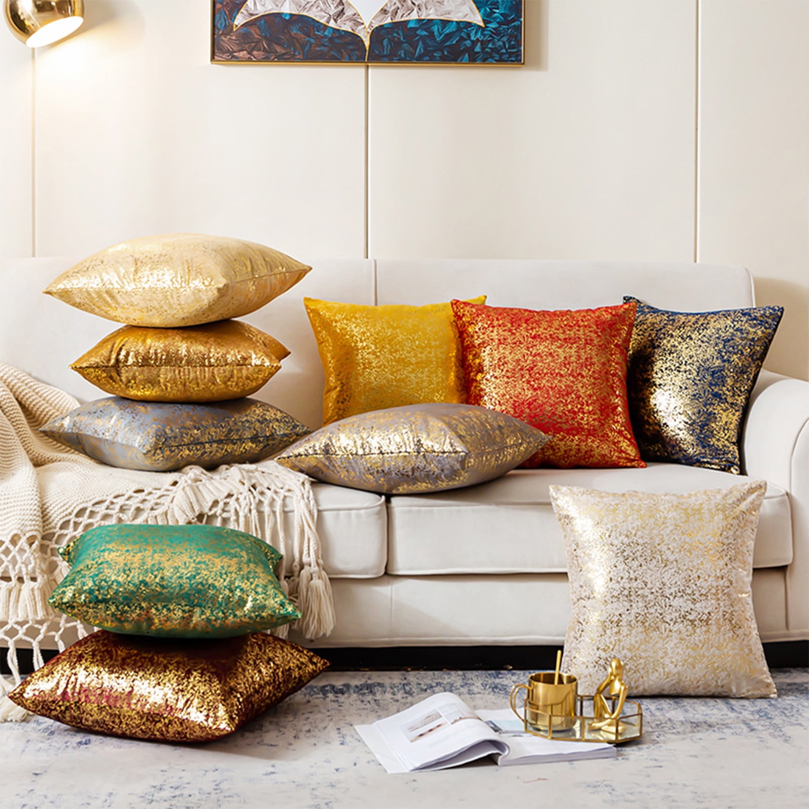 Blue Velvet Snowflake Gold Foil Pillowcase, Luxurious Decorative ...