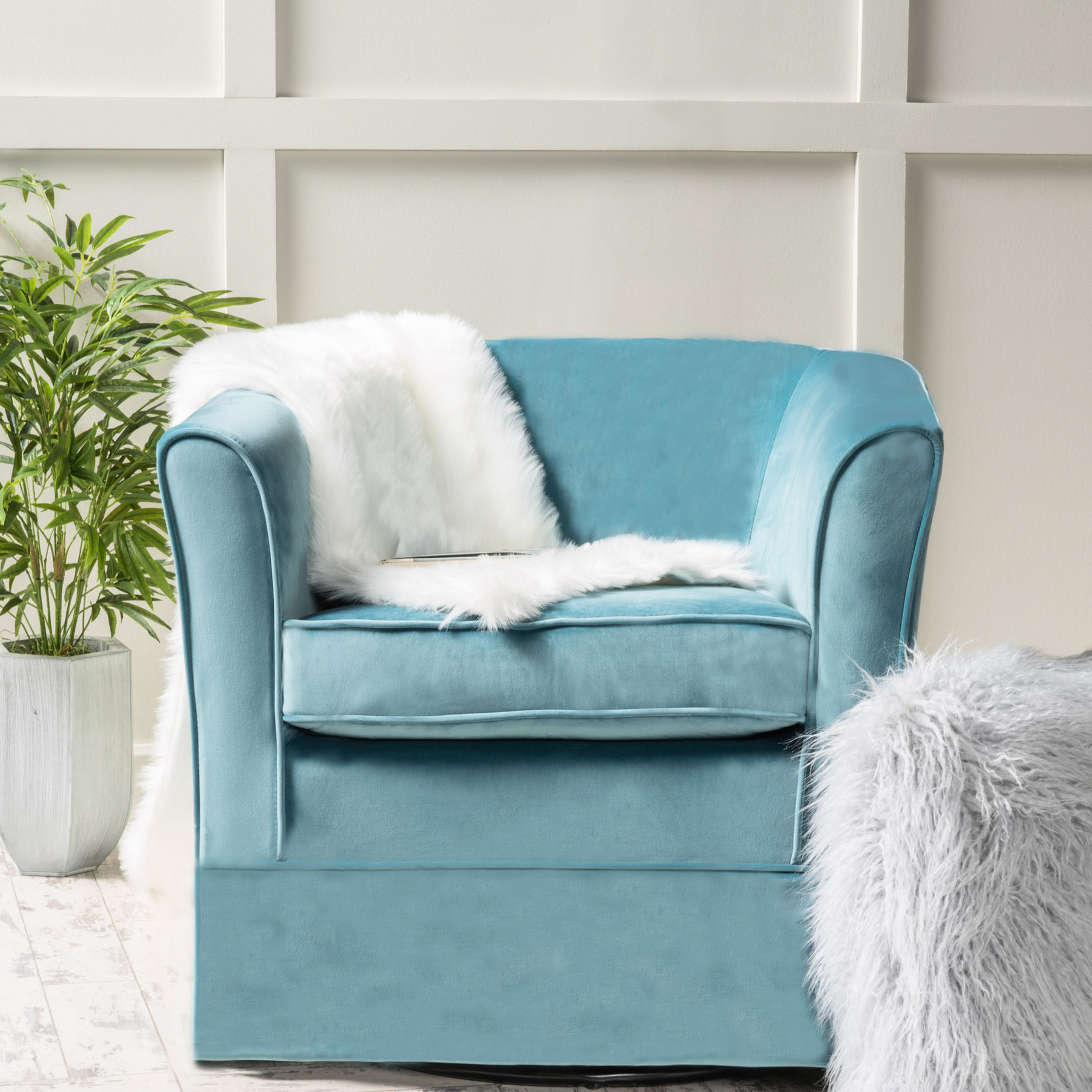 Blue Velvet Swivel Armchair | Comfort and Spin in One | 28in Product ...