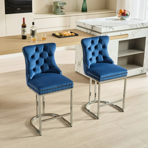 Blue Velvet Upholstered Stools+High - back Ergonomic Design”-“Dining ...