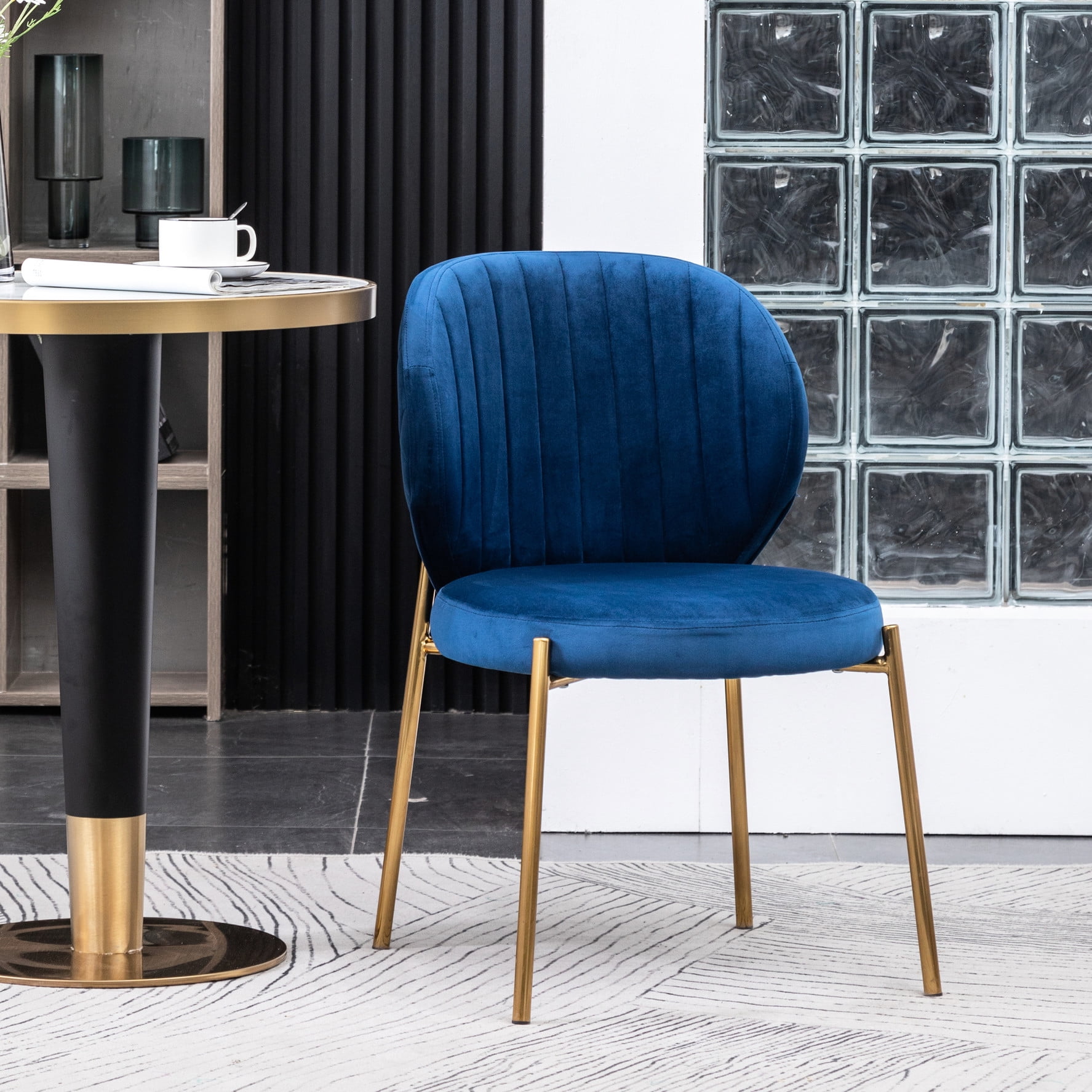 Blue Velvet Upholstery - Curved Back Support - Entertaining Meals ...