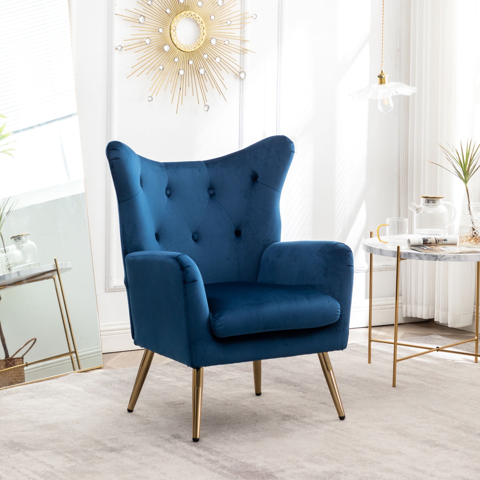 Blue Velvet Wing Back Chair, 35.5" Product Height | Adds a Touch of ...