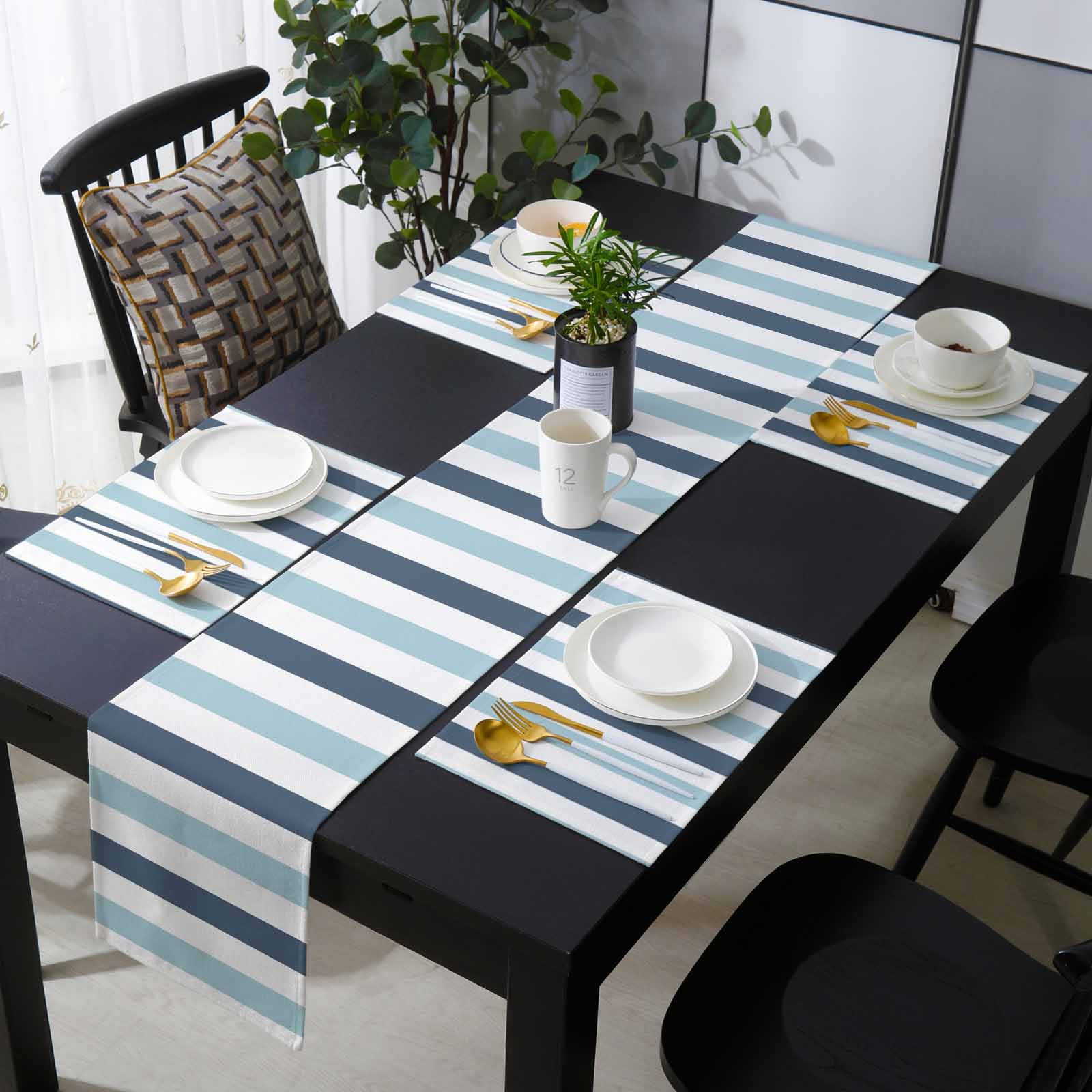 Blue Vertical Stripes Placemats Set of 4 with 70 Inches Long Table ...
