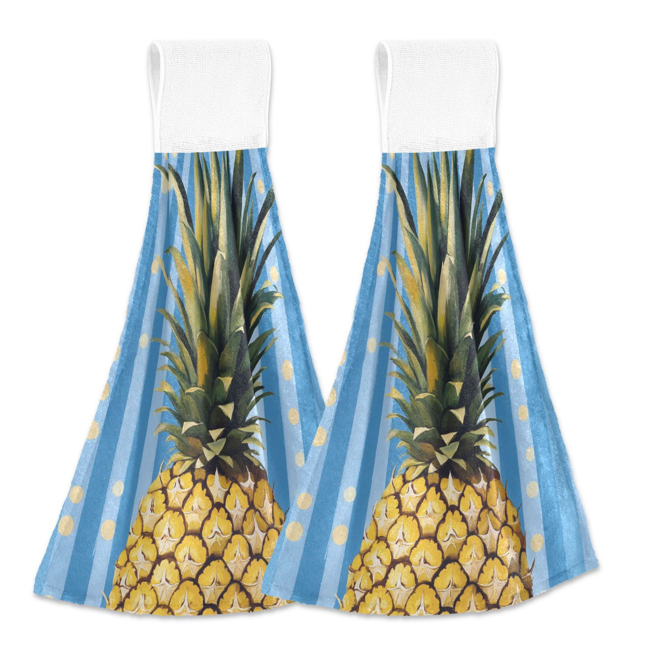 Blue Vertical Stripes Yellow Dots Pineapple Hanging Towels with Loop ...