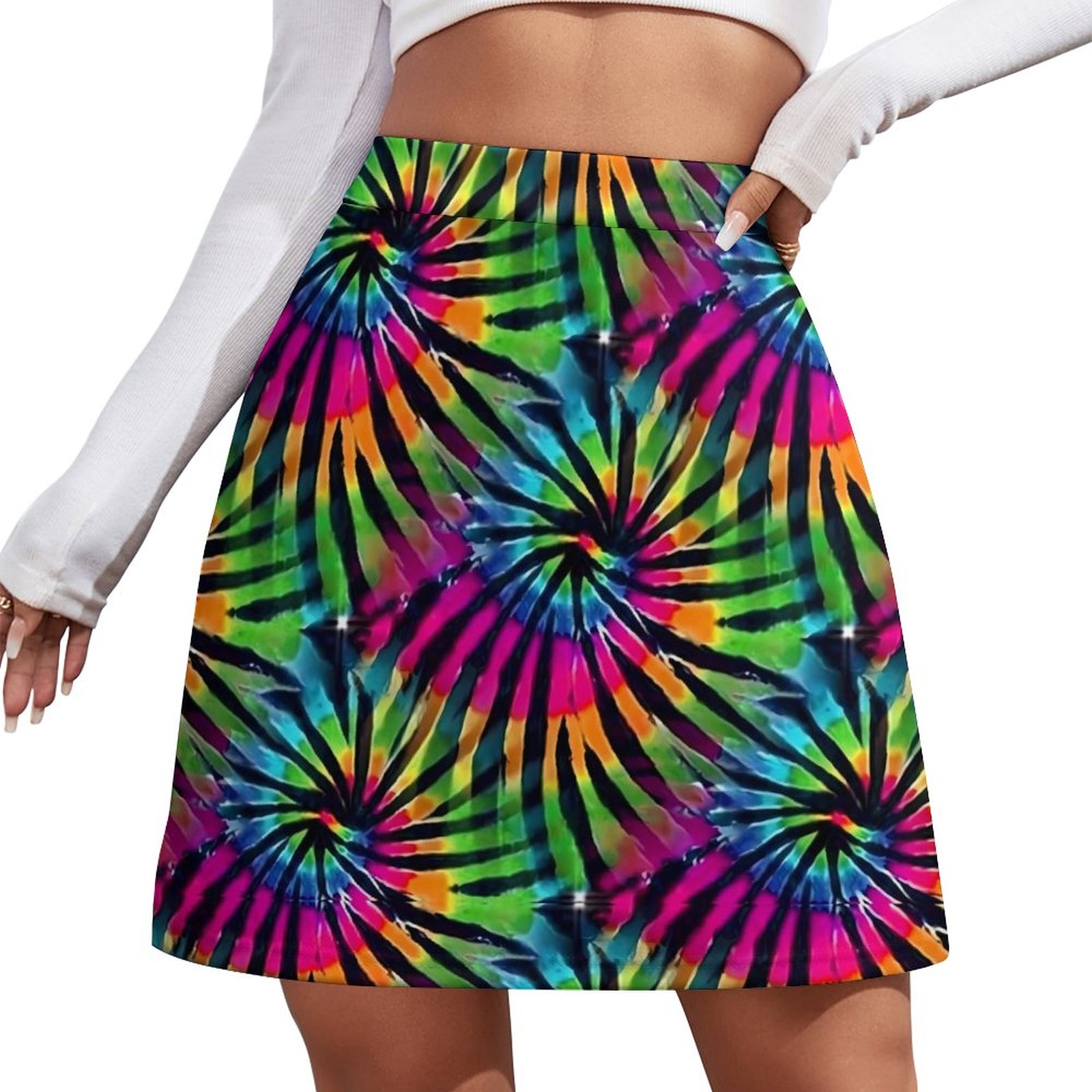 Blue Vibrant Tie Dye Skirt Ladies Retro Swirl Print Vintage Mini Skirts ...