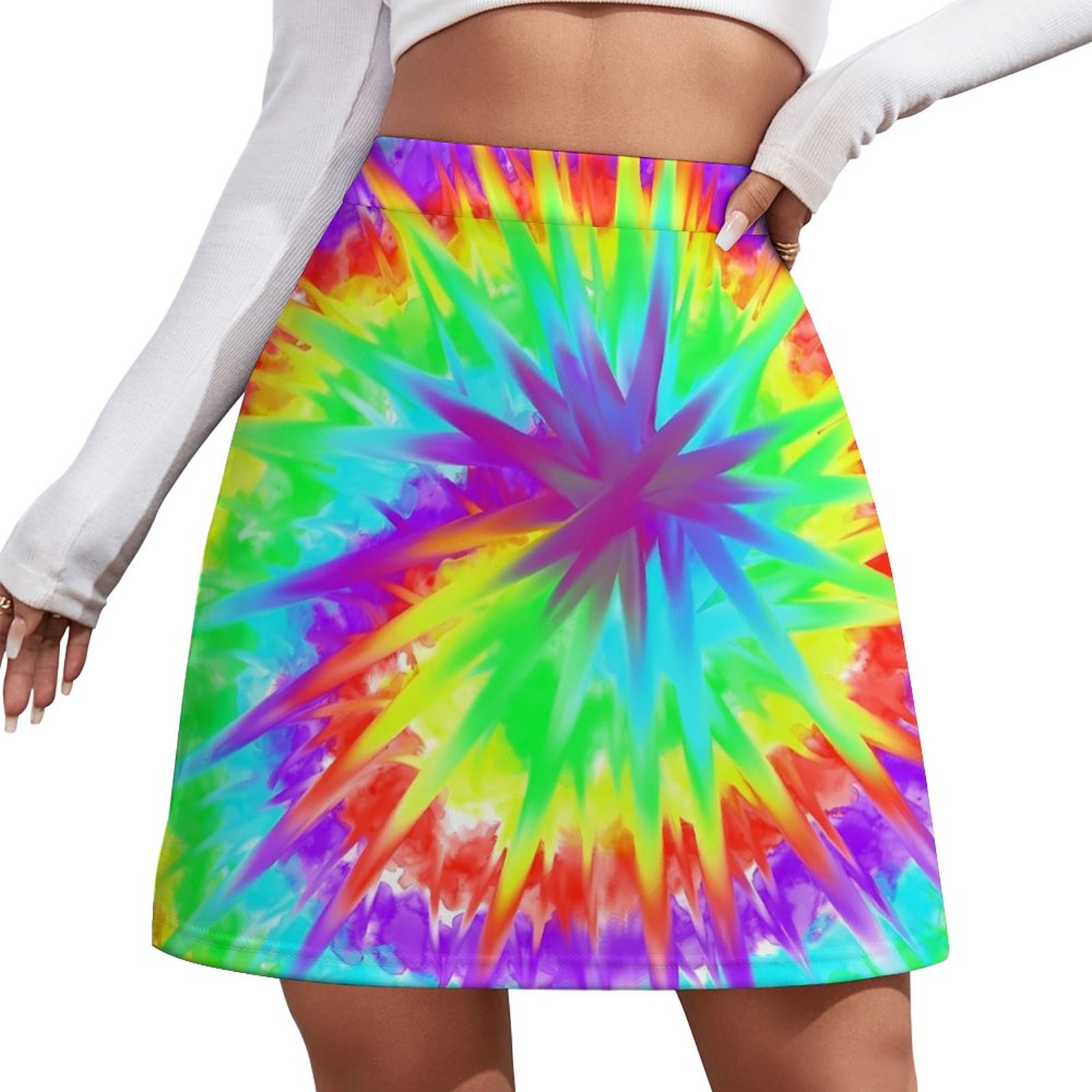 Blue Vibrant Tie Dye Skirt Ladies Retro Swirl Print Vintage Mini Skirts ...