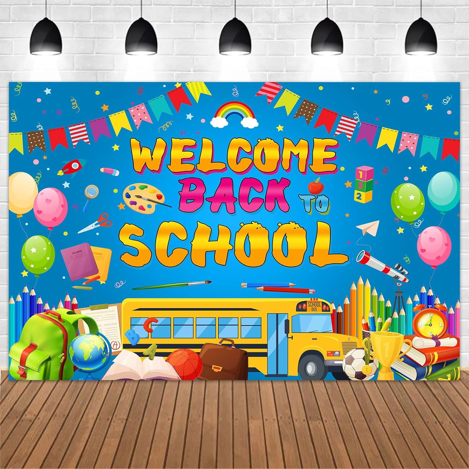 Blue Vibrant Welcome Back to School Backdrop, First Day of School ...