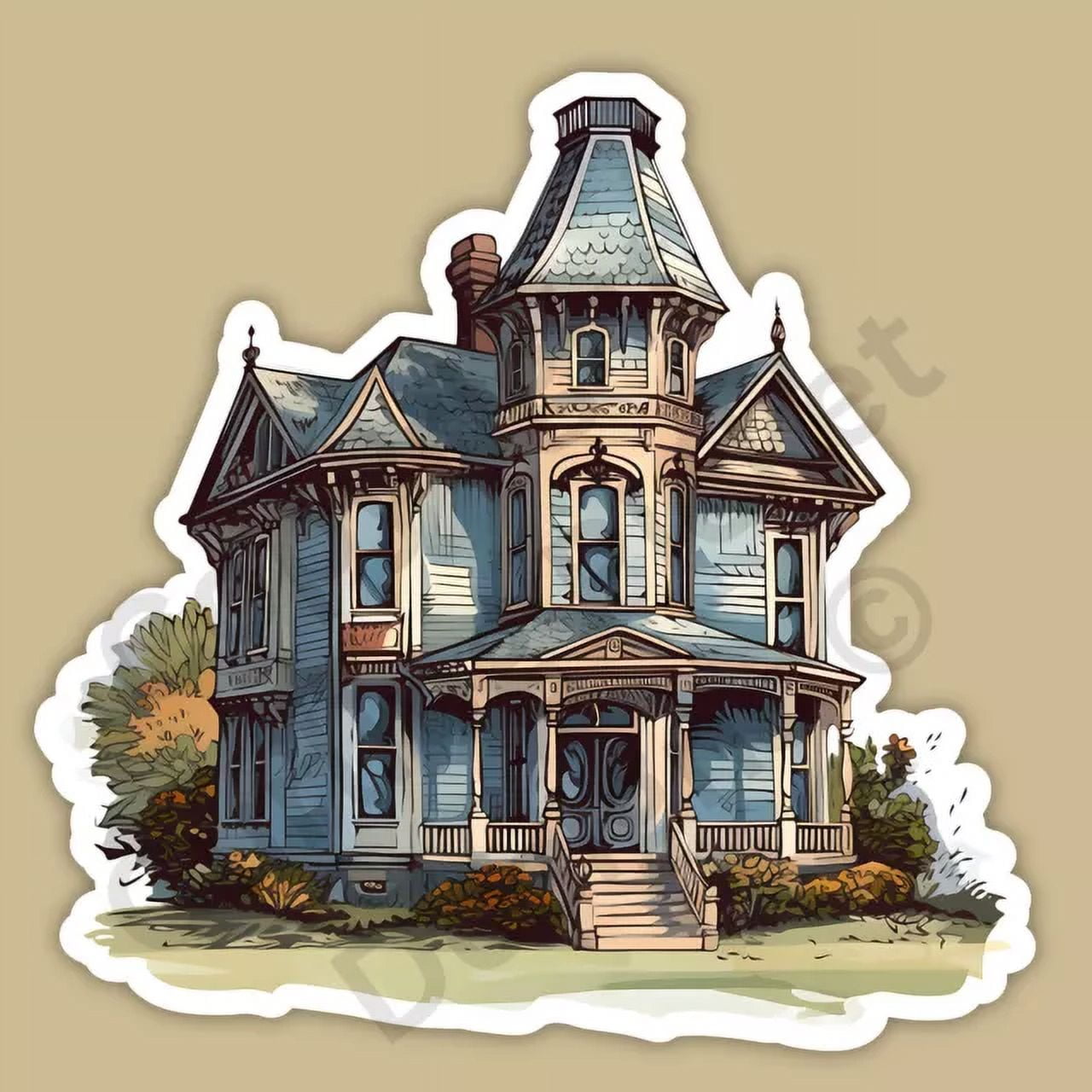 Blue Victorian House Architecture Historic Ornate Elegant Home Sticker ...
