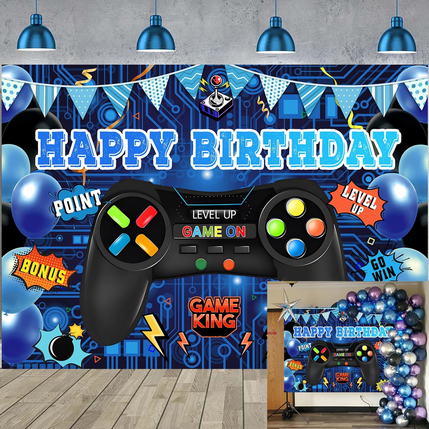 Blue Video Game Happy Birthday Backdrop Game on Theme Photograph ...
