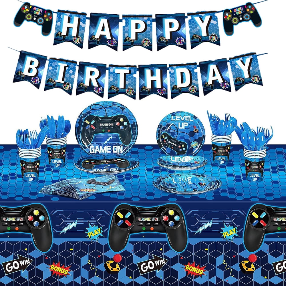 Blue Video Game Party Supplies Tableware Set Boys Birthday Party Video ...