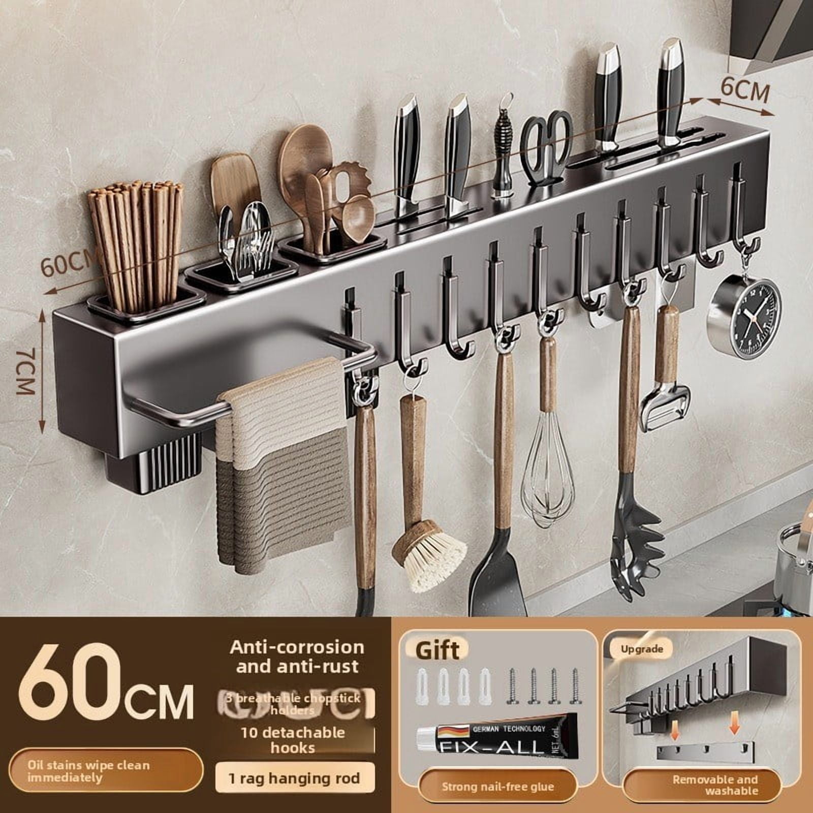 Blue Vine Kitchen Knife Rack Wall-Mounted No-Drill Kitchen Multi ...