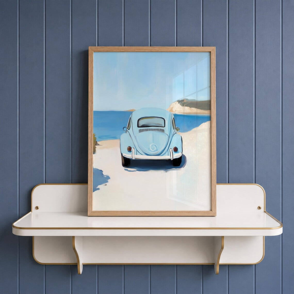 Blue Vintage Car Coastal Beach Road Trip For Coastal Bedroom Retro ...