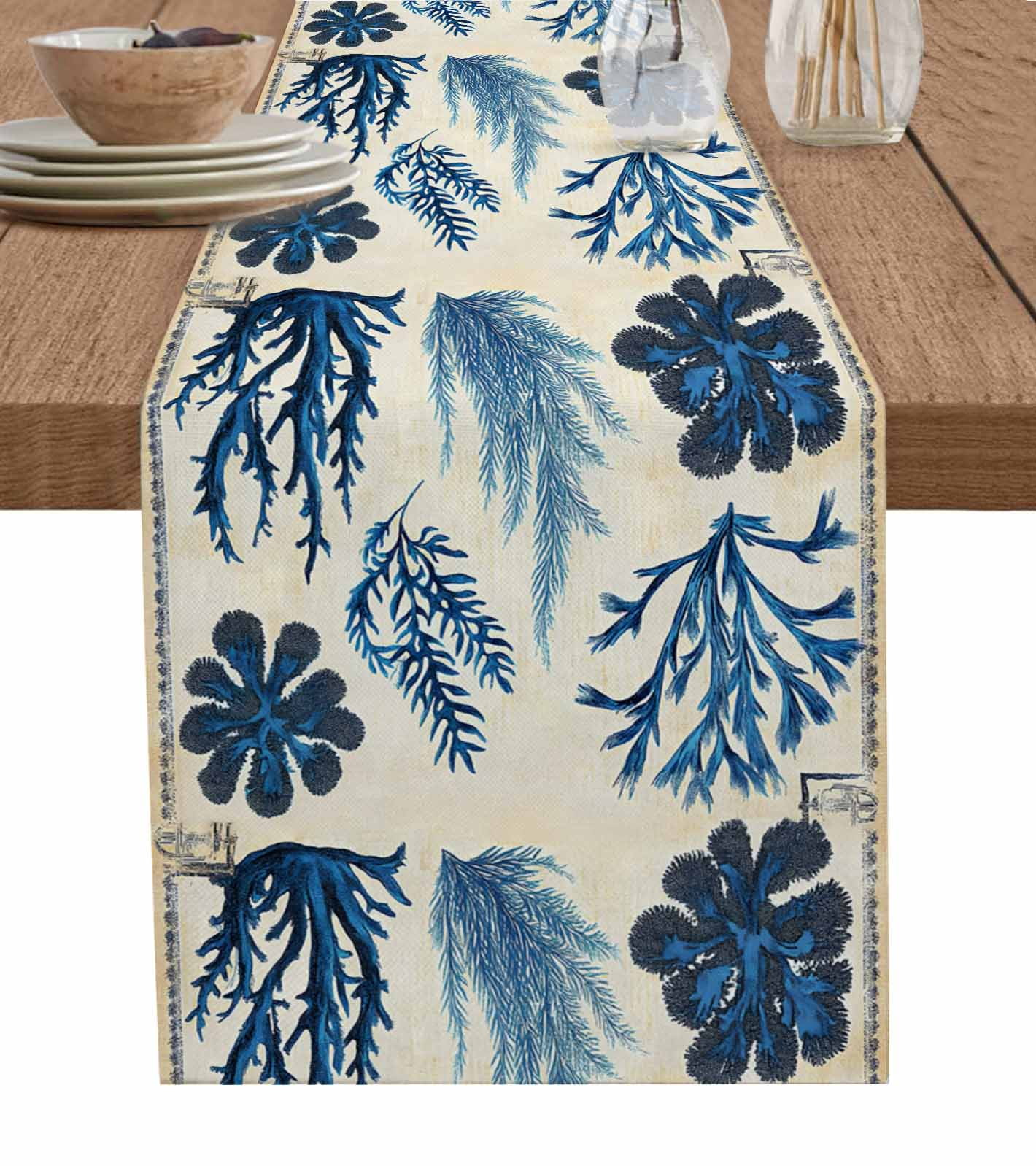 Blue Vintage Coastal Burlap Cotton Table Runner 13x120 Inches Long ...