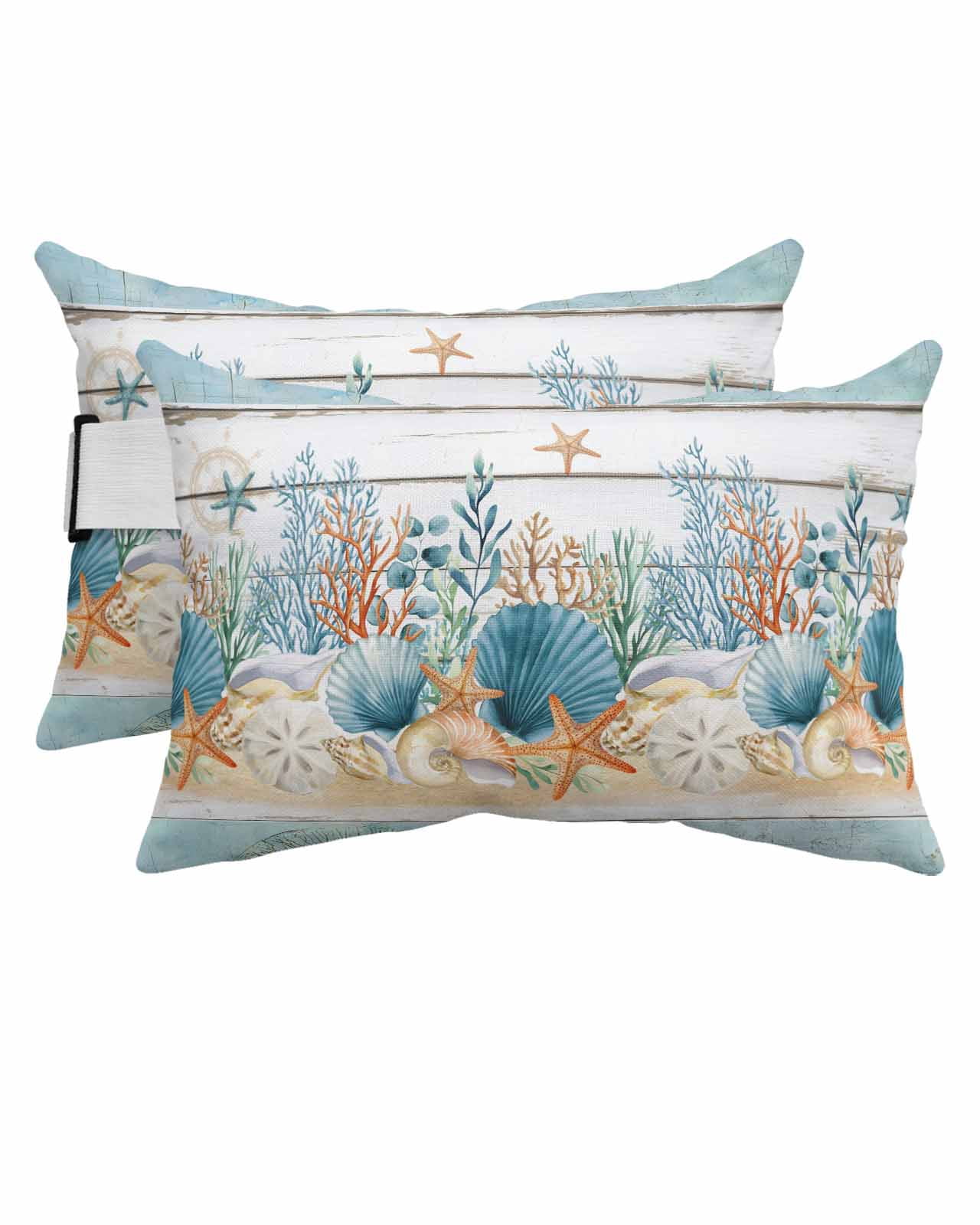 Blue Vintage Coastal Outdoor Head Resting Pillows with Insert Summer ...