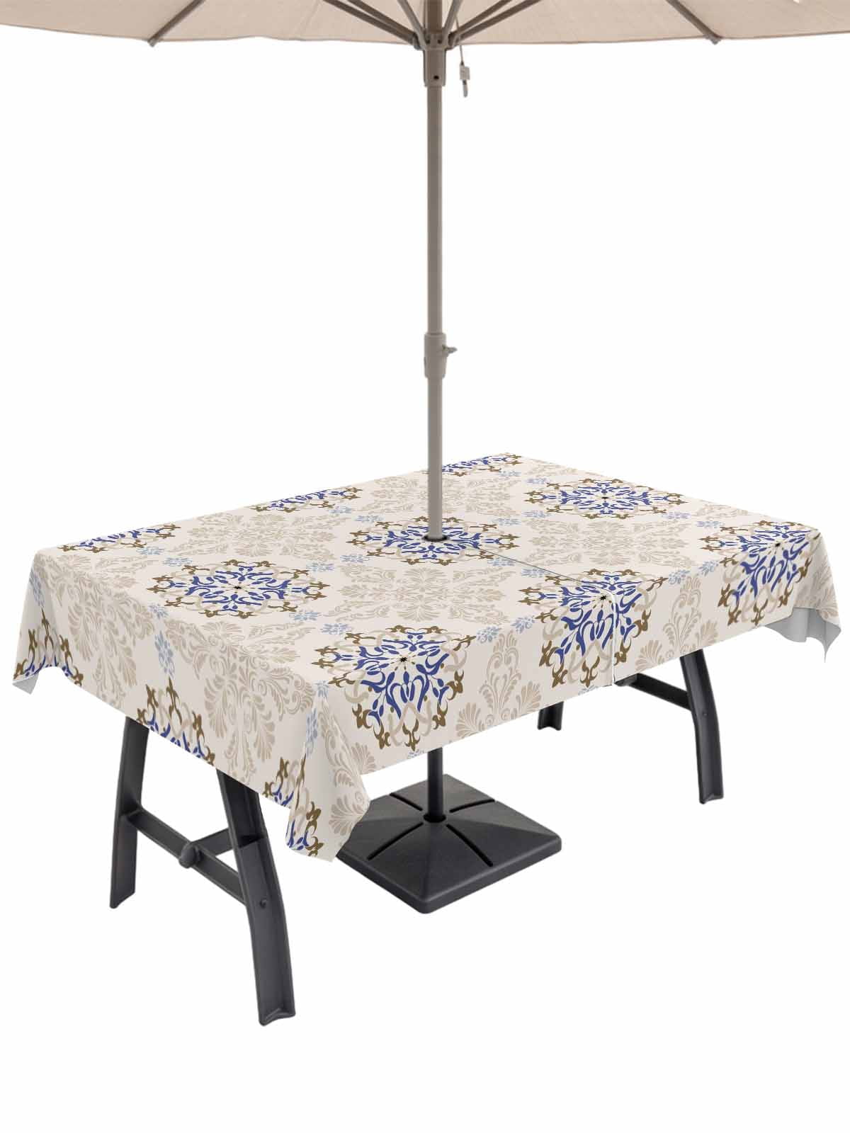 Blue Vintage Floral Rectangle Outdoor Tablecloth with Umbrella Hole ...