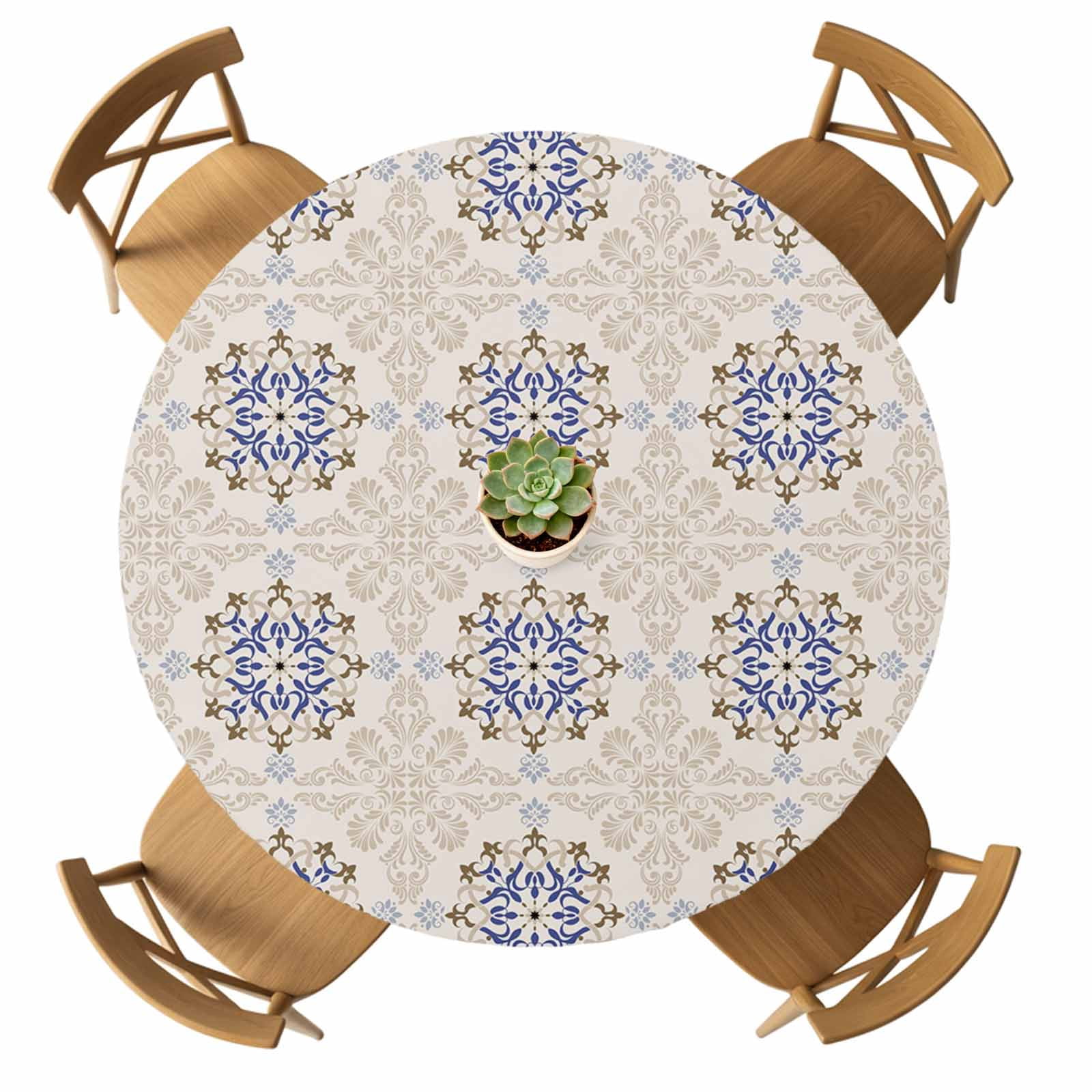 Blue Vintage Floral Round Table Cover, Country Retro Exotic Farmhouse ...
