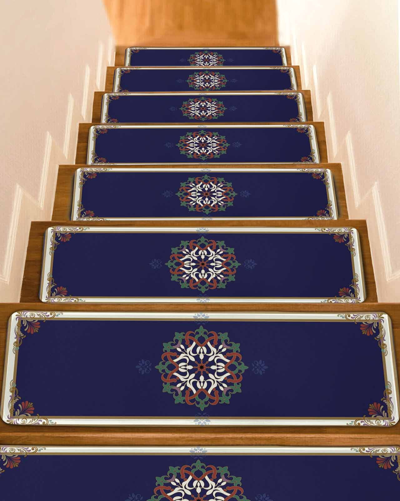 Blue Vintage Floral Stair Treads Non Slip for Steps Country Exotic ...