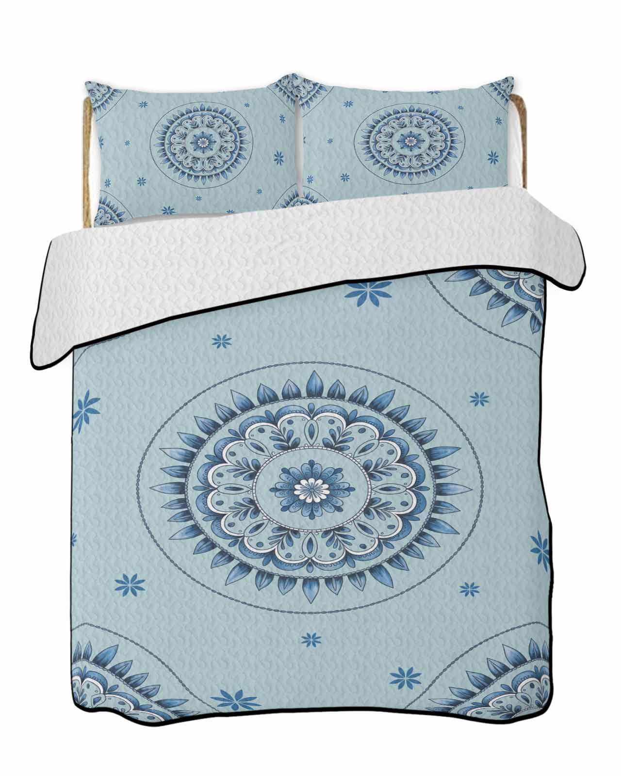 Blue Vintage Flower Quilts Bedding Set King Size Country Tribal Exotic ...