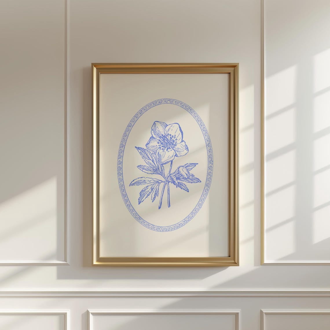 Blue Vintage Hellebore Floral Print Vertical Art Print Vintage Painting ...