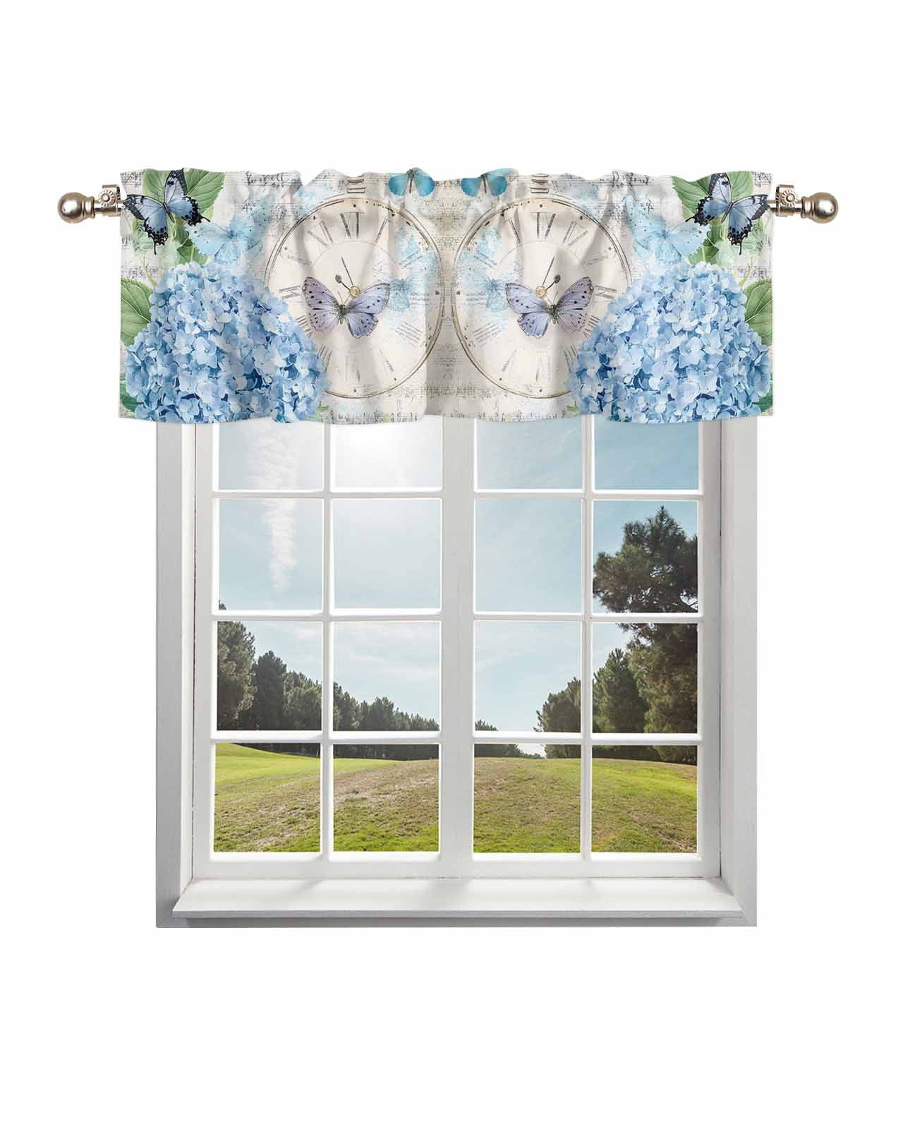 Blue Vintage Hydrangea Curtain Valance for Windows/Living Room/Kitchen ...