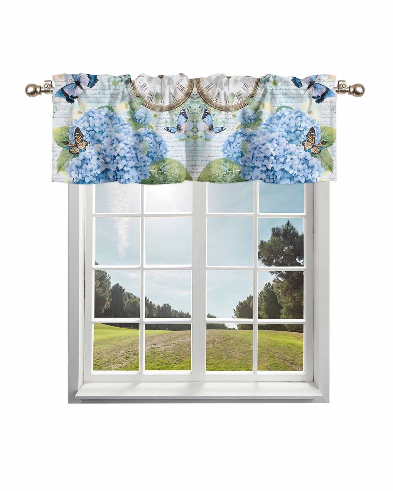 Blue Vintage Hydrangea Curtain Valance for Windows/Living Room/Kitchen ...