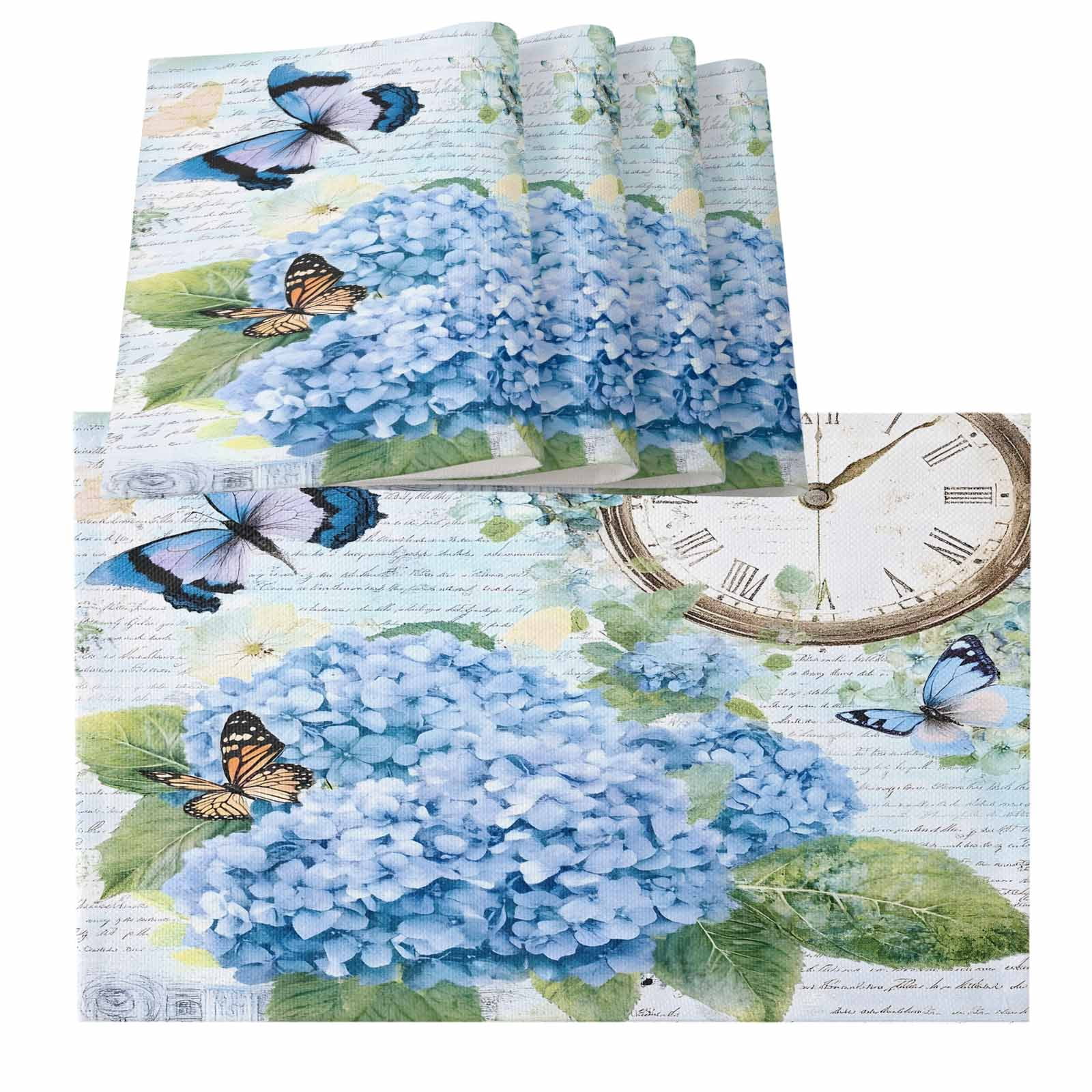 Blue Vintage Hydrangea Placemats for Dinning Table Set of 6, Spring ...