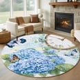 Blue Vintage Hydrangea Round Area Rug 5 FT, Non Slip Bedroom Rugs ...