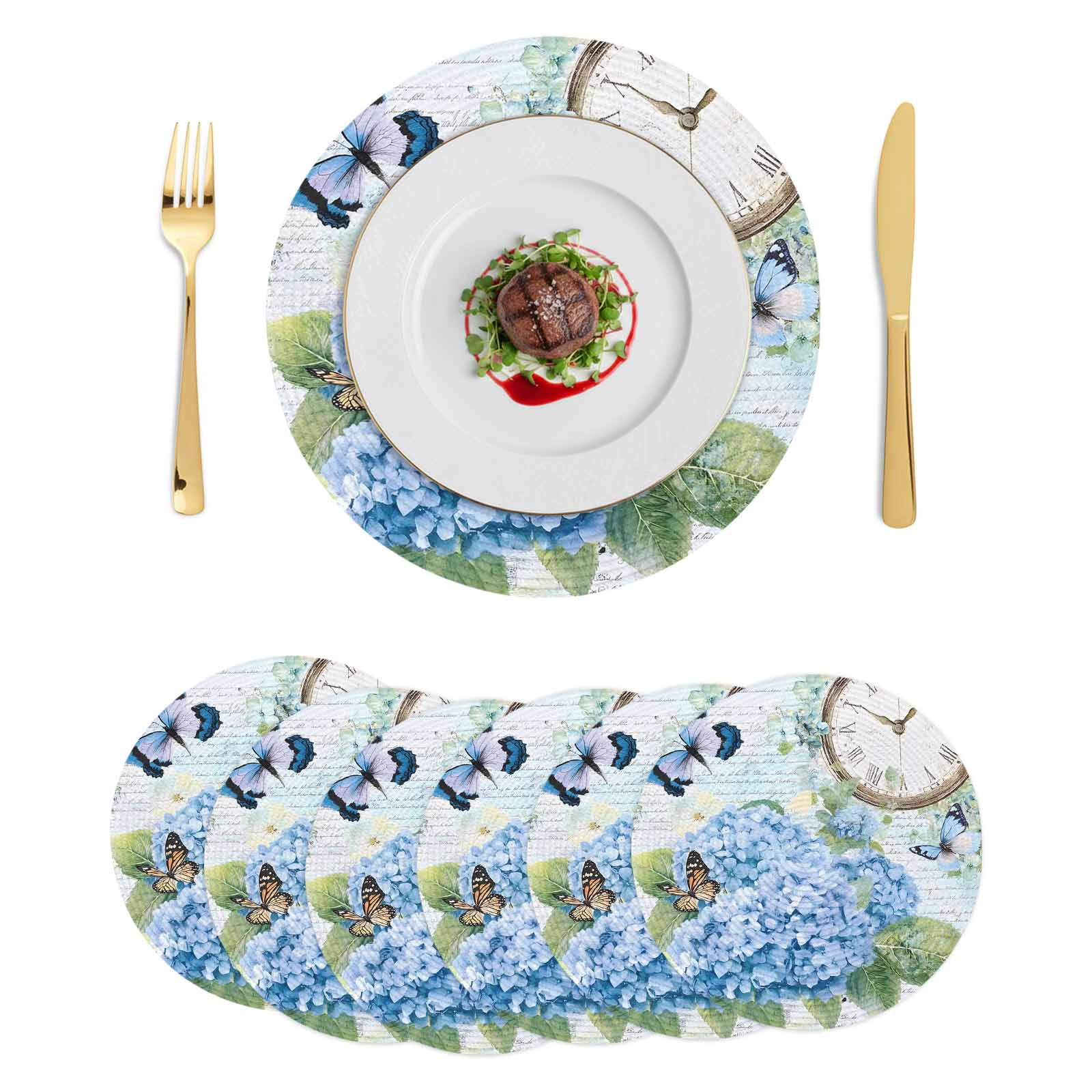 Blue Vintage Hydrangea Round Placemats Set of 6 Spring Rustic Clock ...