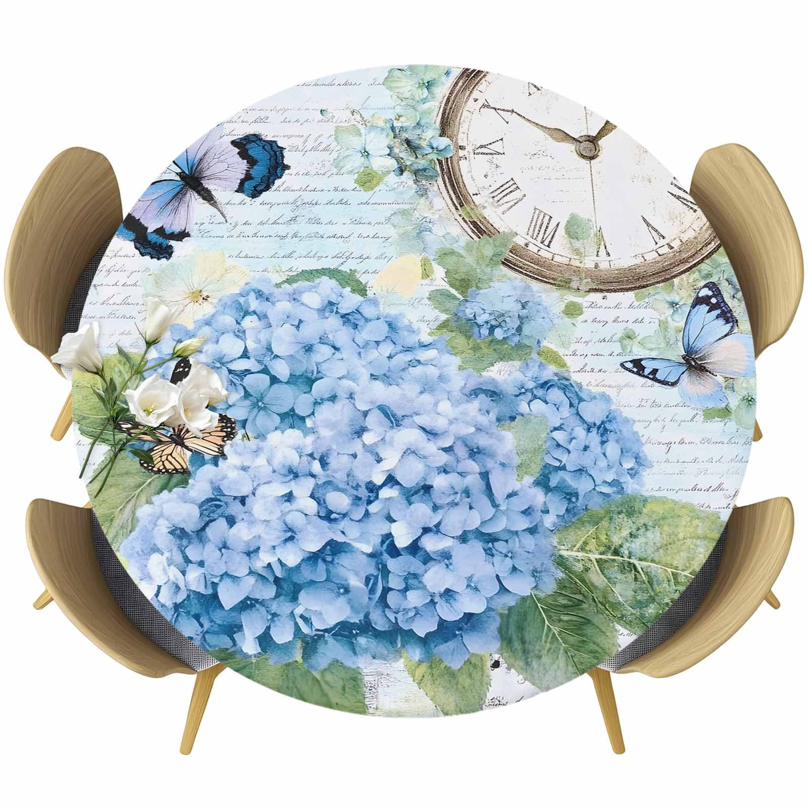 Blue Vintage Hydrangea Round Tablecloth 36-44 Inch Round Fitted Table ...
