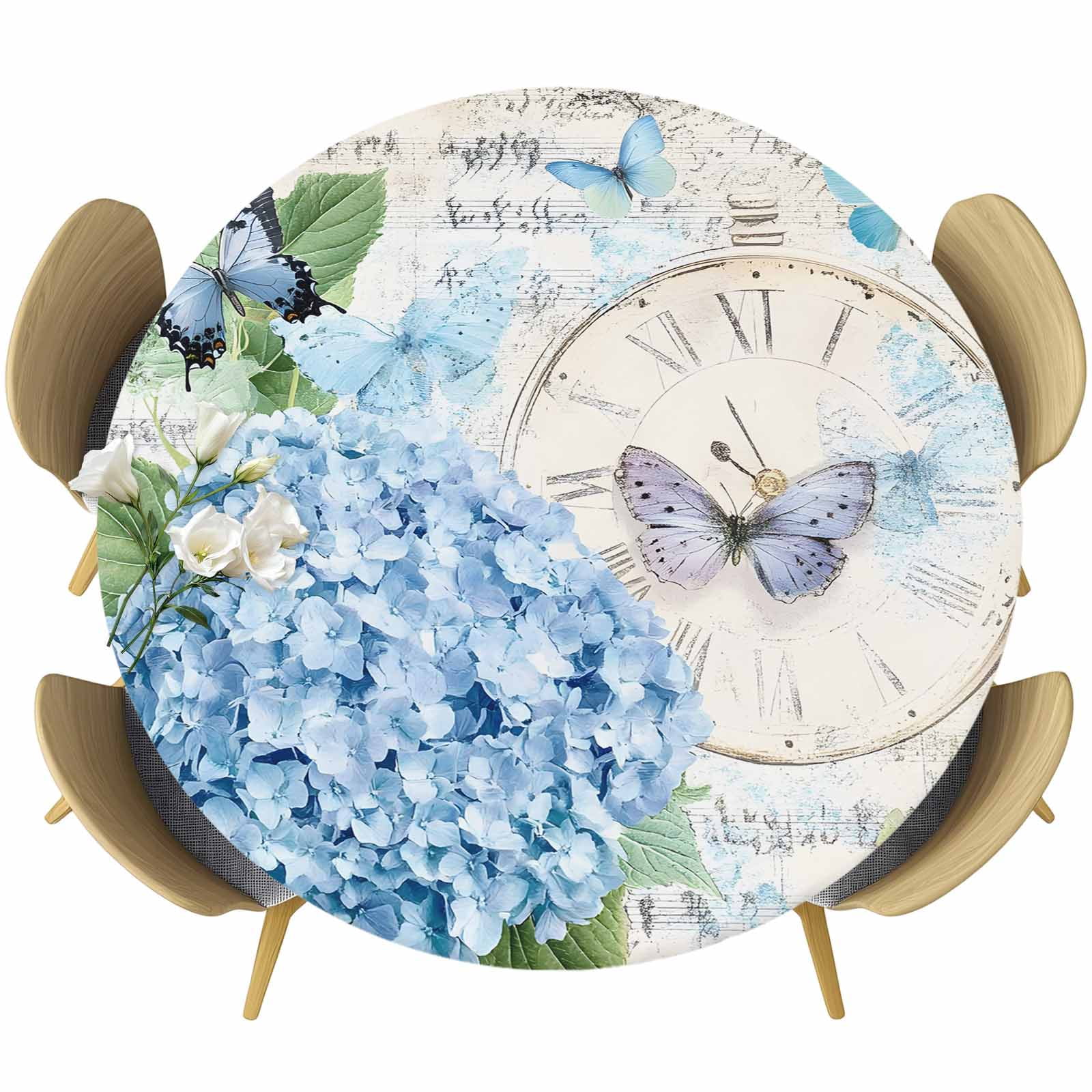 Blue Vintage Hydrangea Round Tablecloth 45-54 Inch Round Fitted Table ...