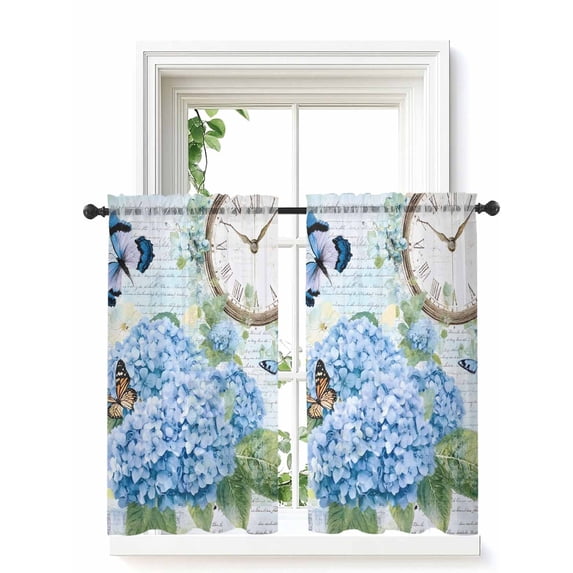 Blue Vintage Hydrangea Tier Curtains 45 Inch Length,Sheer Curtains for ...