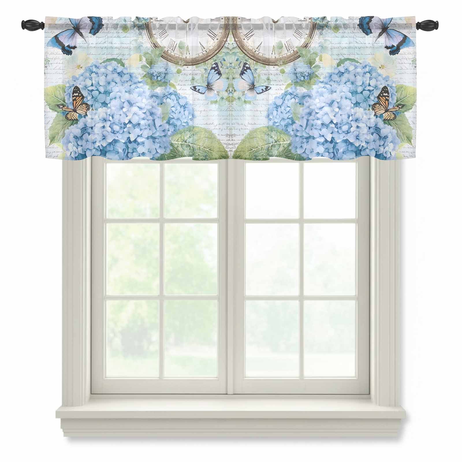 Blue Vintage Hydrangea Valance Curtains for Kitchen/Living Room ...
