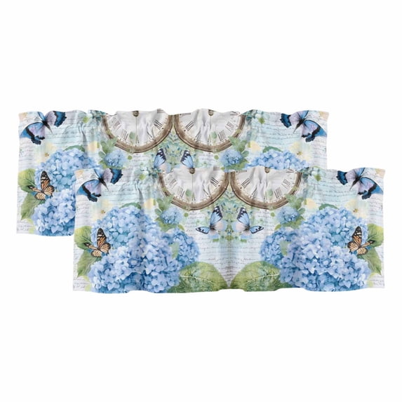 Blue Vintage Hydrangea Valances for Windows, Spring Rustic Clock ...