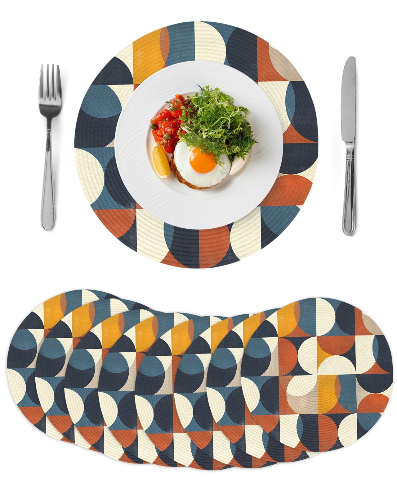 Blue Vintage Medieval Round Table Placemats set of 8, Abstract ...