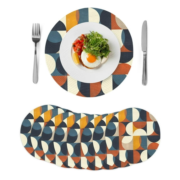 Blue Vintage Medieval Round Table Placemats set of 8, Abstract ...