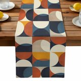Blue Vintage Medieval Table Runner, Abstract Geometric Semicircle ...