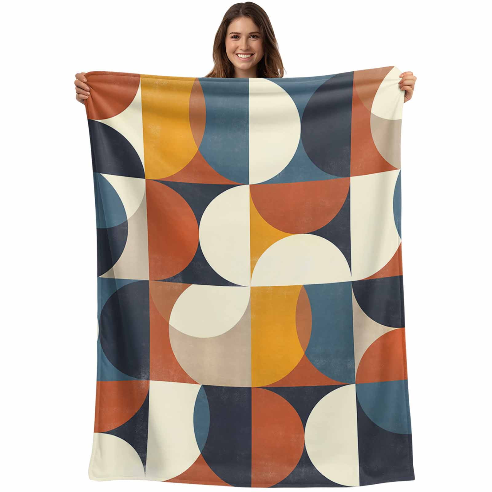 Blue Vintage Medieval Throw Blankets, Abstract Geometric Semicircle ...