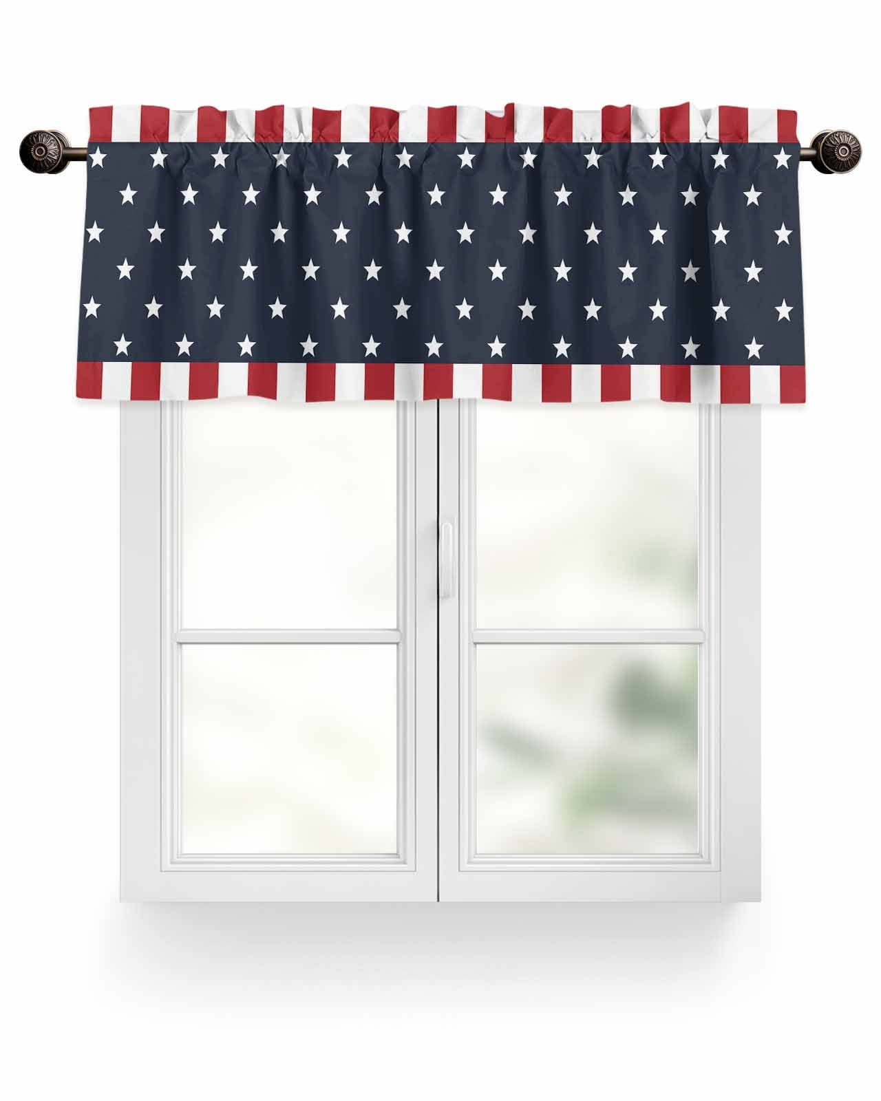 Blue Vintage Star Patriotic Kitchen Valances for Windows Red White ...