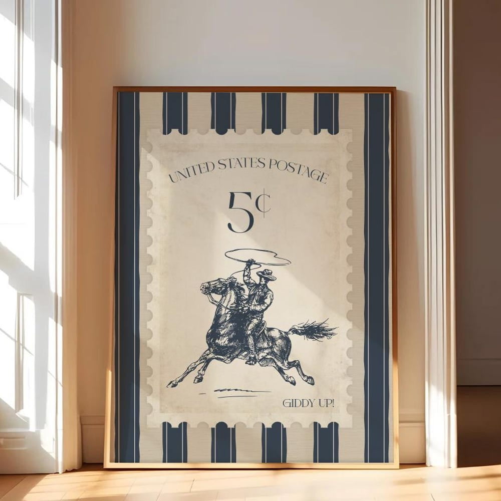 Blue Vintage Striped Rodeo Print Western Bedroom Poster Cowboy Wall Art ...
