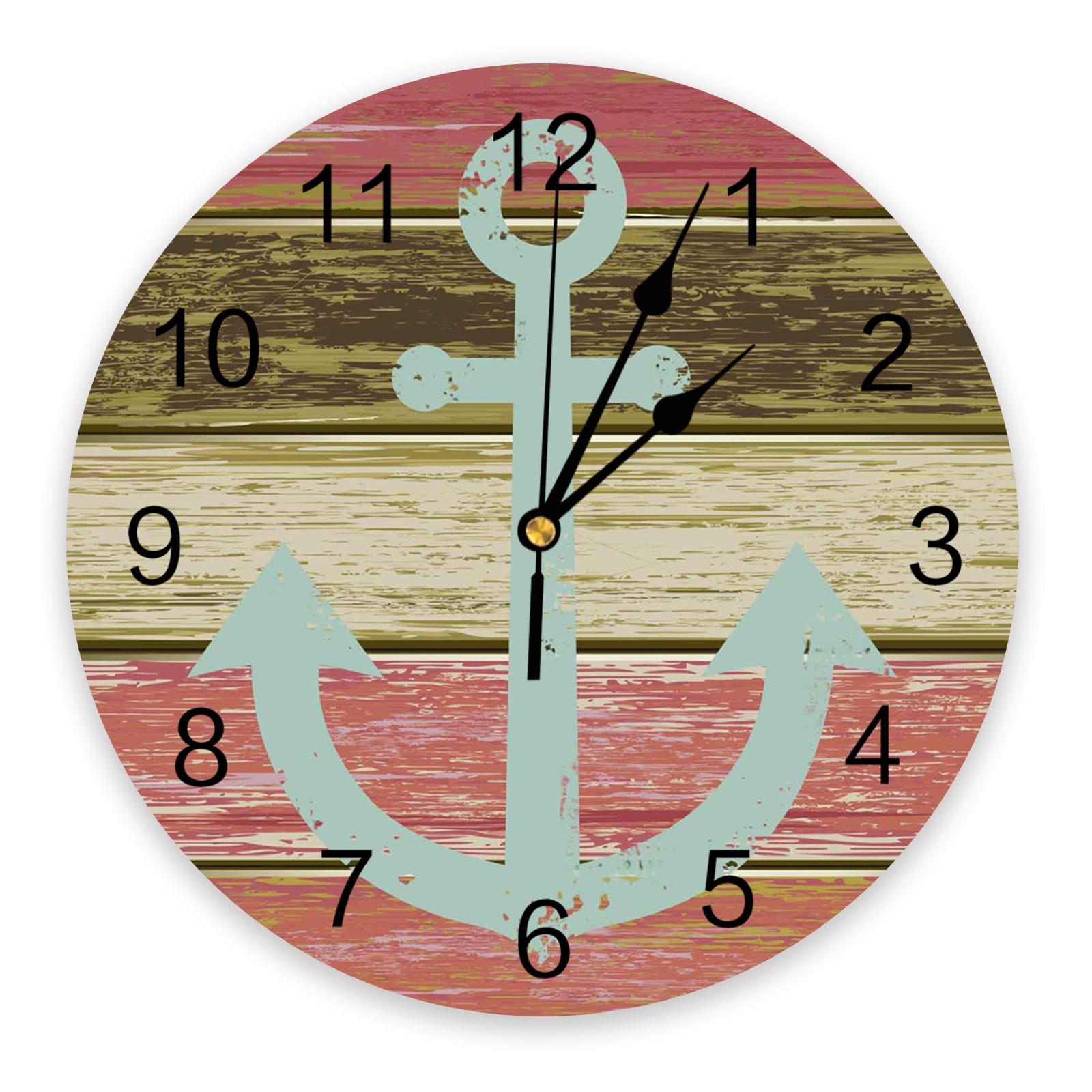 Blue Vintage Wood Grain Anchor Wall Clock Home r Bedroom Silent Oclock ...