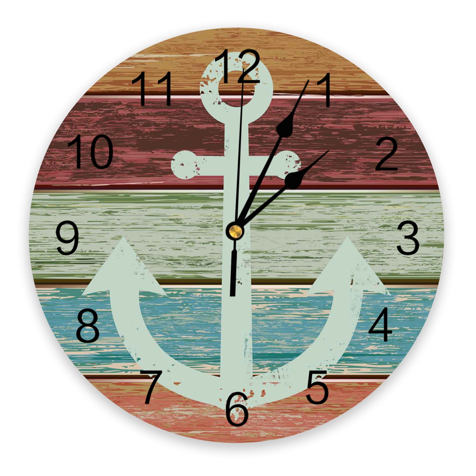 Blue Vintage Wood Grain Anchor Wall Clock Home r Bedroom Silent Oclock ...