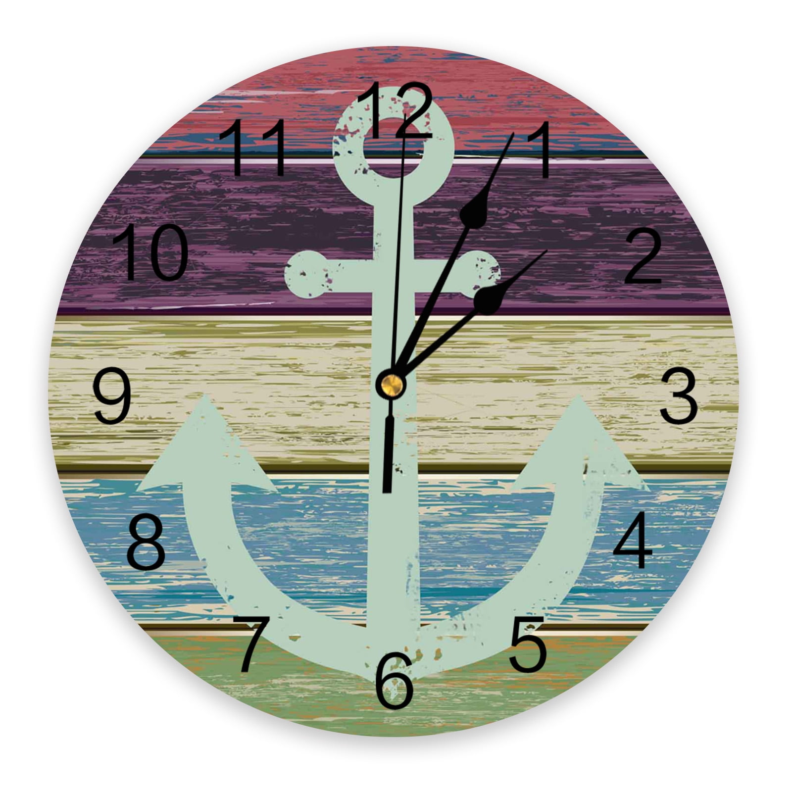 Blue Vintage Wood Grain Anchor Wall Clock Home r Bedroom Silent Oclock ...