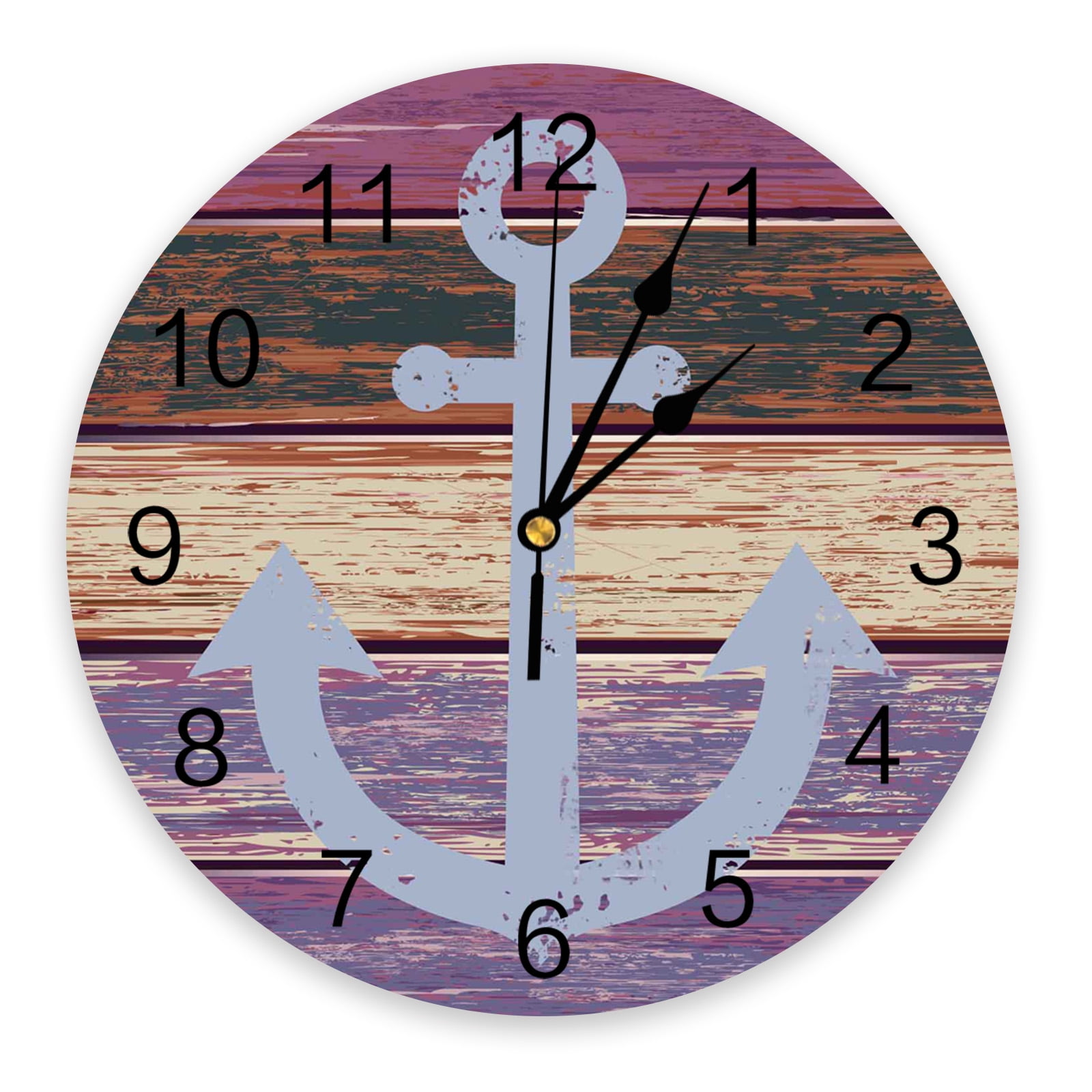 Blue Vintage Wood Grain Anchor Wall Clock Home r Bedroom Silent Oclock ...